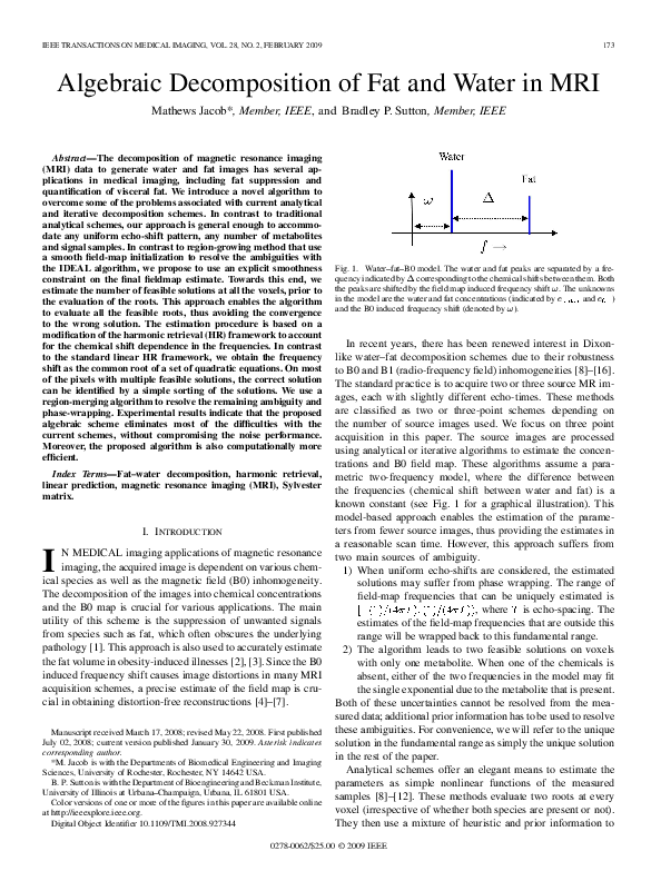 (PDF) Algebraic Decomposition of Fat and Water in MRI