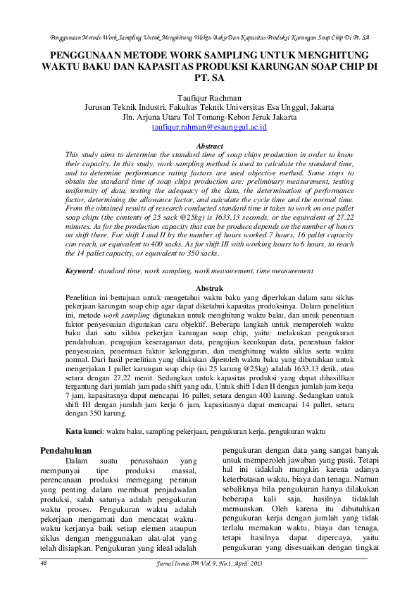 (PDF) Penggunaan Metode Work Sampling PENGGUNAAN METODE WORK SAMPLING ...