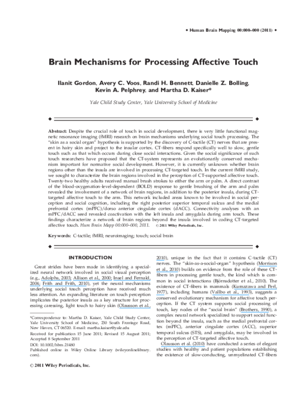 (PDF) Brain mechanisms for processing affective touch