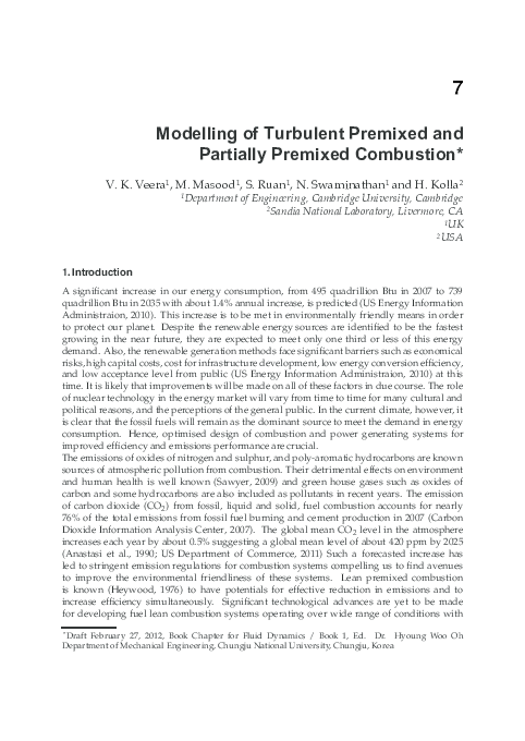 (PDF) Modelling of Turbulent Premixed and Partially Premixed Combustion