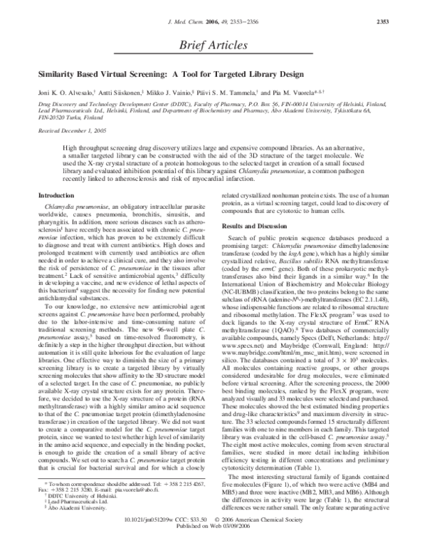 (PDF) Similarity Based Virtual Screening: A Tool for Targeted Library Design