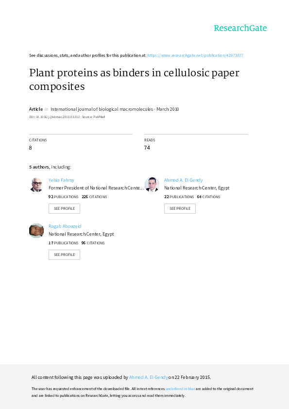 (PDF) Plant Proteins as Eco-friendly Binders for Paper