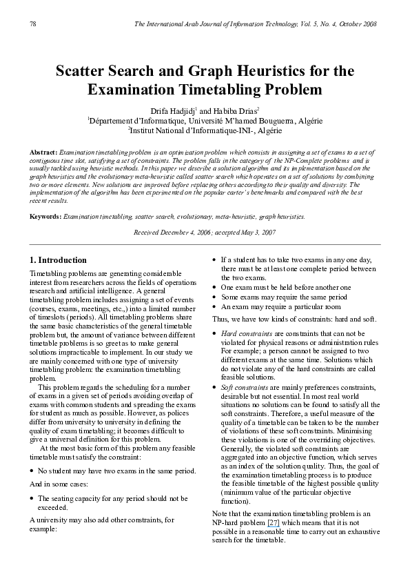 (PDF) Scatter Search and Graph Heuristics for the Examination ...