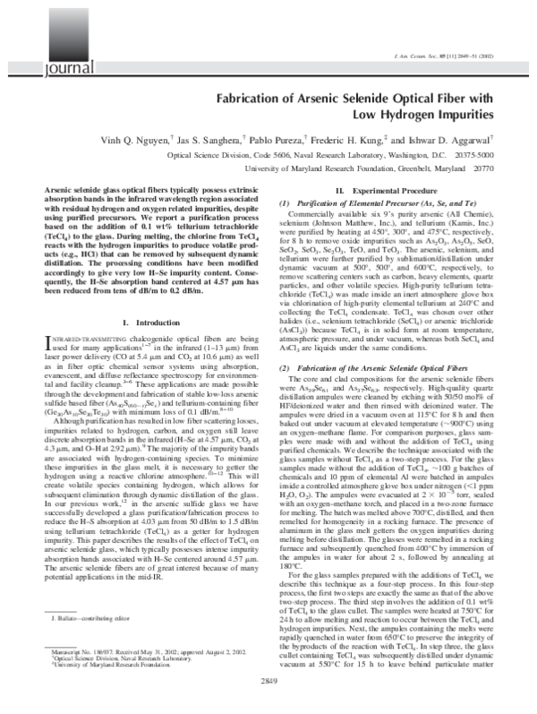 (PDF) Fabrication of Arsenic Selenide Optical Fiber with Low Hydrogen ...
