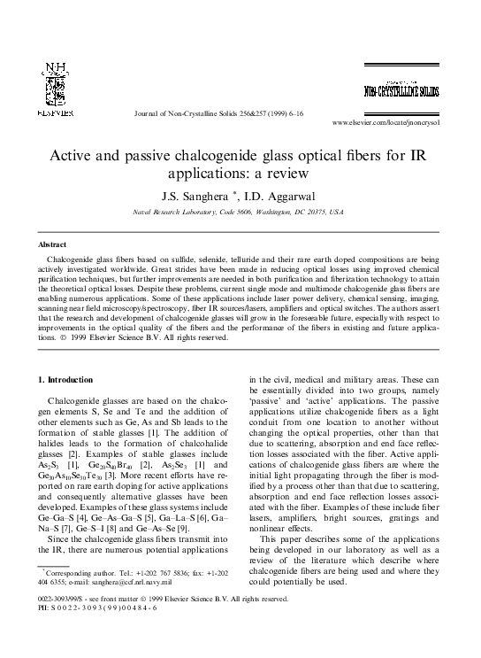 (PDF) Active and passive chalcogenide glass optical fibers for IR applications: a review