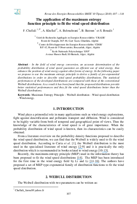 (PDF) The application of the maximum entropy function principle to fit the wind speed distribution