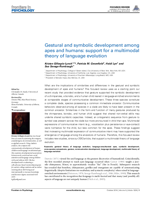 (PDF) Gestural and symbolic development among apes and humans: support ...