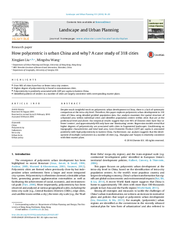 (PDF) How polycentric is urban China and why? A case study of 318 cities
