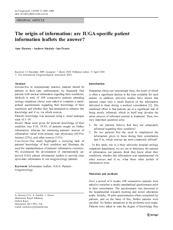 (PDF) The origin of information: are IUGA-specific patient information ...
