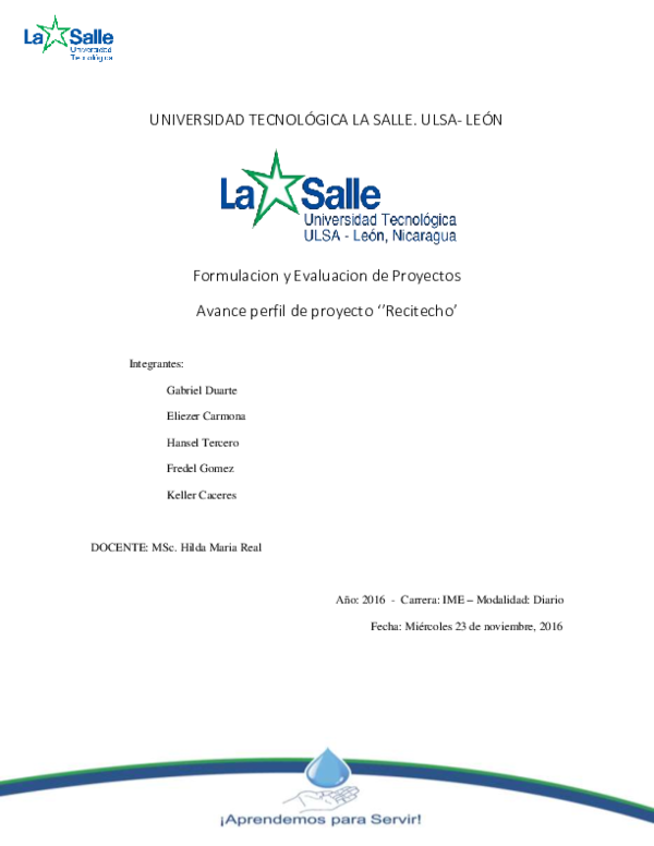 (PDF) UNIVERSIDAD TECNOLÓGICA LA SALLE. ULSA-LEÓN Formulacion y ...