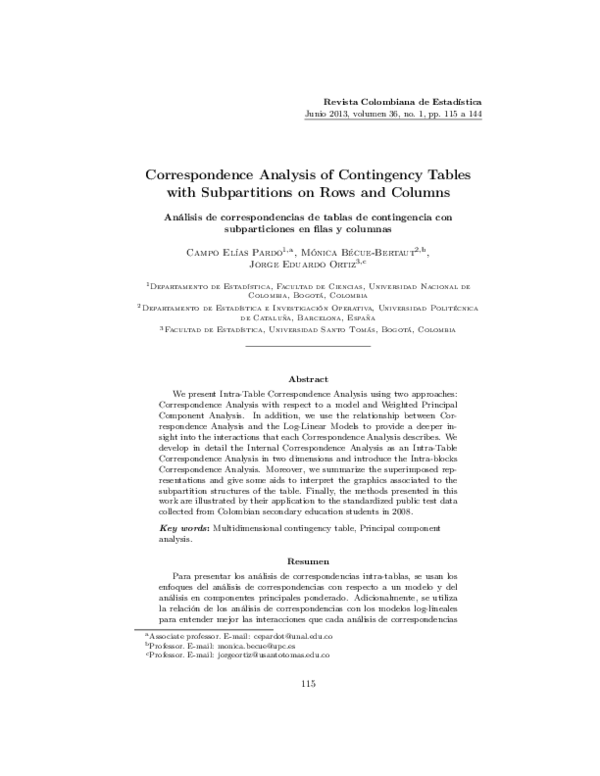 (PDF) Correspondence Analysis of Contingency Tables with Subpartitions on Rowsand Columns