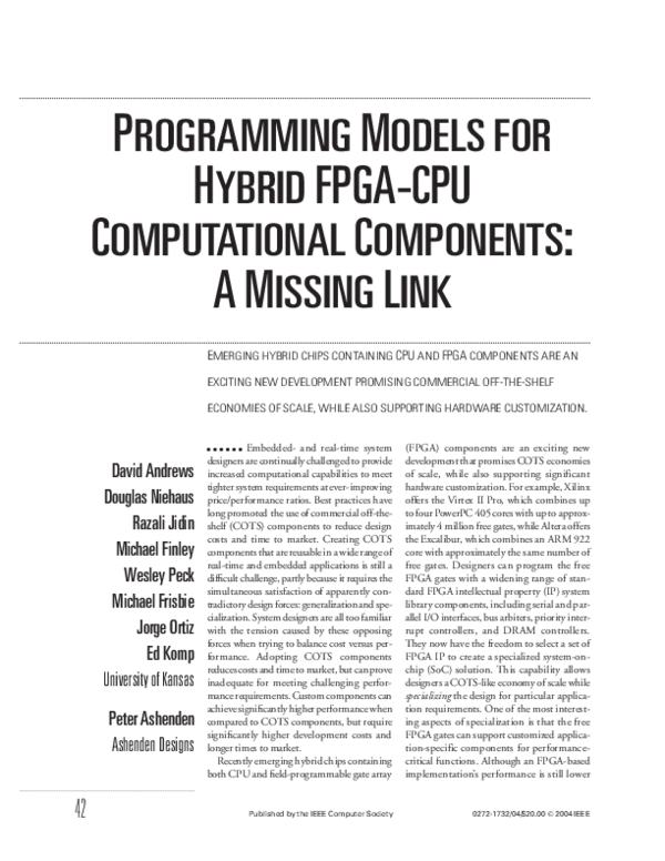 Pdf Programming Models For Hybrid Fpga Cpu Computational Components