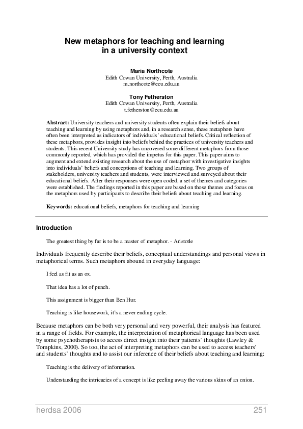 (PDF) New metaphors for teaching and learning in a university context
