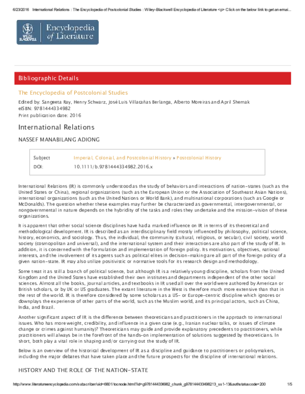 (PDF) “International Relations” in The Encyclopedia of Postcolonial Studies