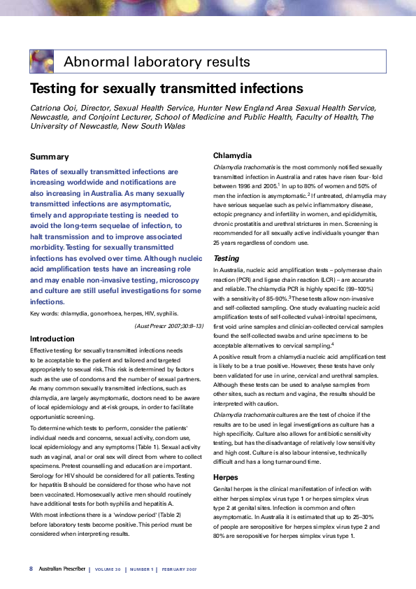 (PDF) Abnormal laboratory results Testing for sexually transmitted ...