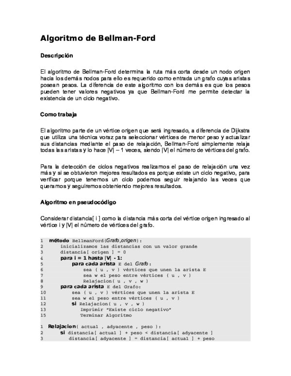 (DOC) Algoritmo de Bellman-Ford