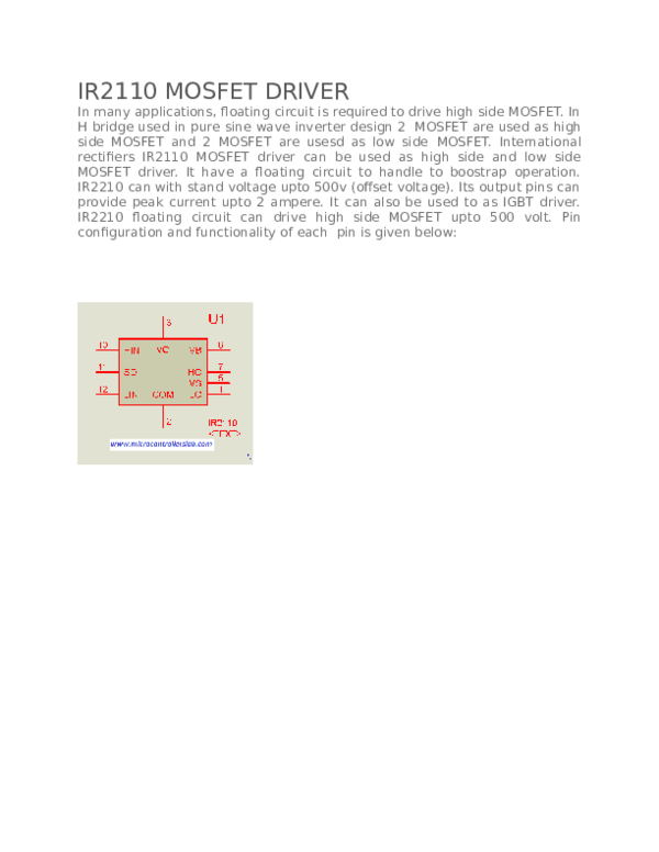 (DOC) IR2110 MOSFET DRIVER