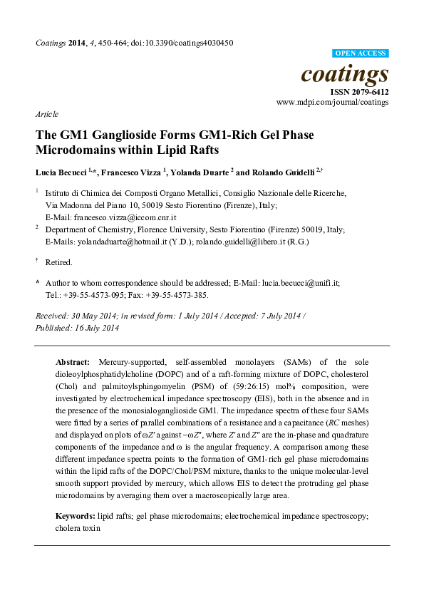 (PDF) The GM1 Ganglioside Forms GM1-Rich Gel Phase Microdomains within ...