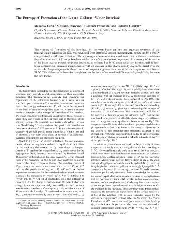 (PDF) The Entropy of Formation of the Liquid Gallium−Water Interface