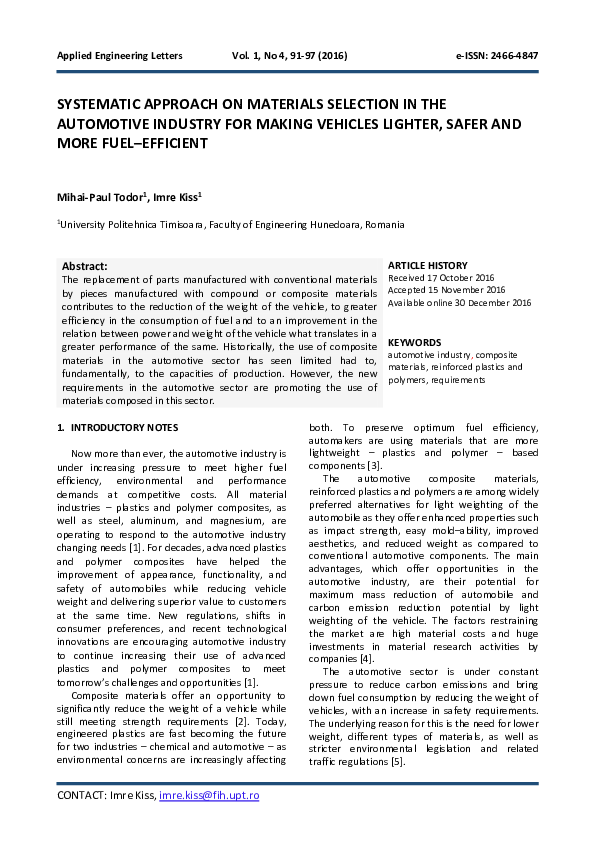 (PDF) SYSTEMATIC APPROACH ON MATERIALS SELECTION IN THE AUTOMOTIVE ...