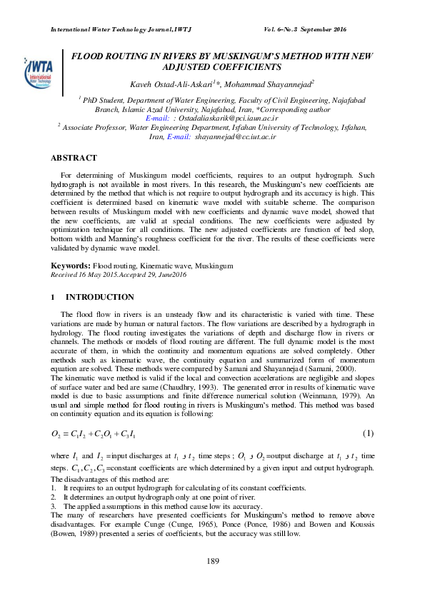 (PDF) FLOOD ROUTING IN RIVERS BY MUSKINGUMS METHOD WITH NEW