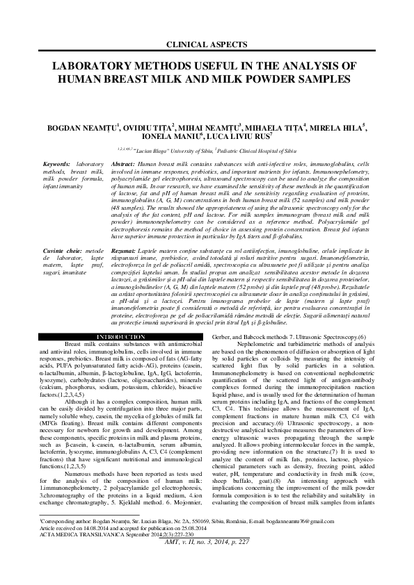 (PDF) LABORATORY METHODS USEFUL IN THE ANALYSIS OF HUMAN BREAST MILK ...