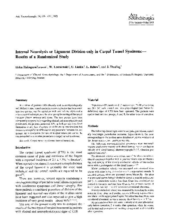 (PDF) Internal neurolysis or ligament division only in carpal tunnel ...