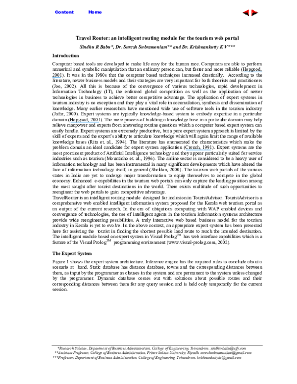 (PDF) Travel Router: an intelligent routing module for the tourism web ...