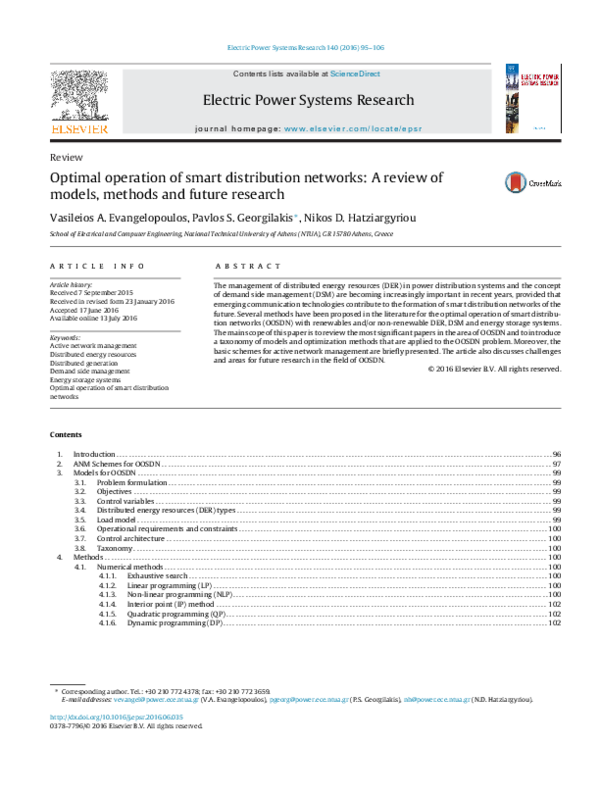 (PDF) Optimal operation of smart distribution networks: A review of models, methods and future ...