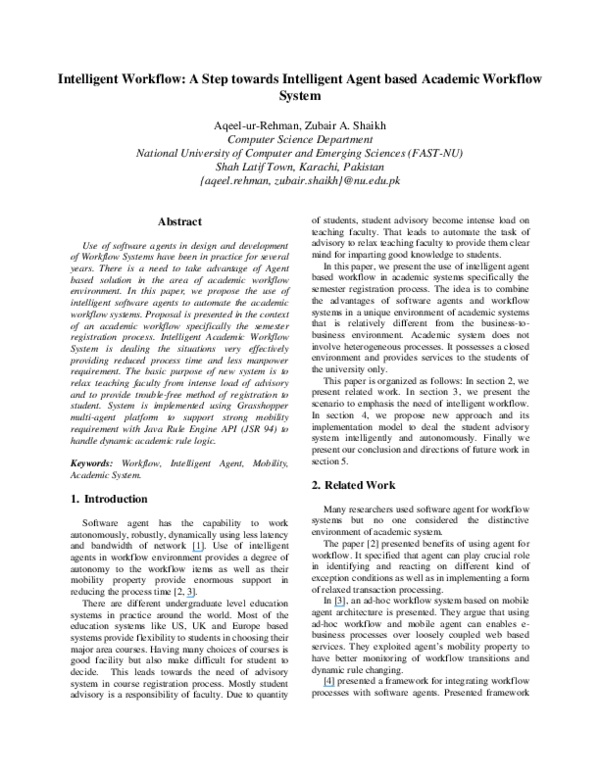 (PDF) Intelligent Workflow: A Step towards Intelligent Agent based ...