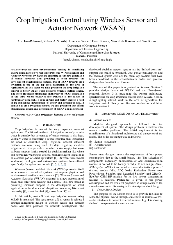 (PDF) Crop irrigation control using wireless sensor and actuator network (WSAN) | Aqeel-ur ...