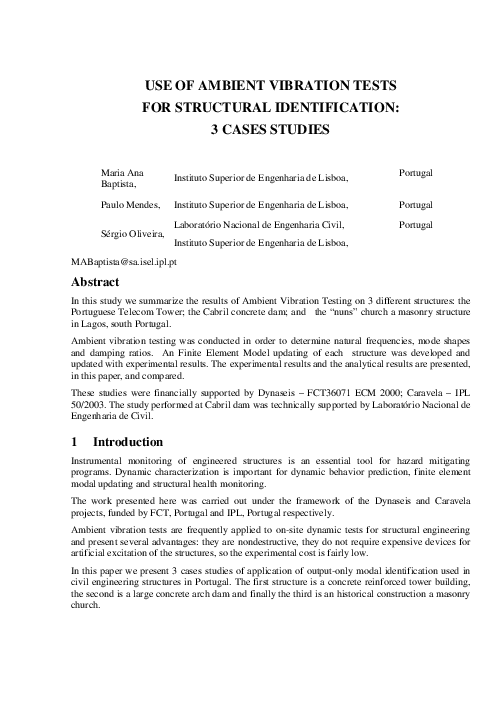 (PDF) Use of Ambient Vibration Tests for Structural Identification: 3 ...