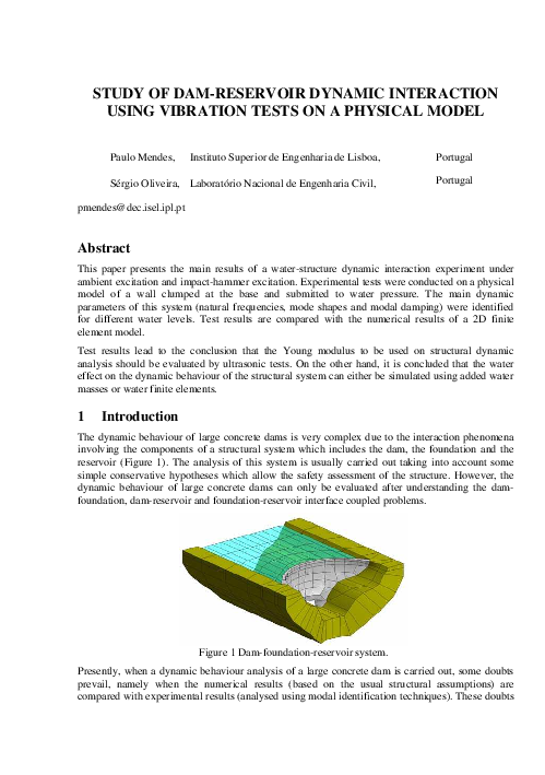 (PDF) Study of Dam-Reservoir Dynamic Interaction Using Vibration Tests ...