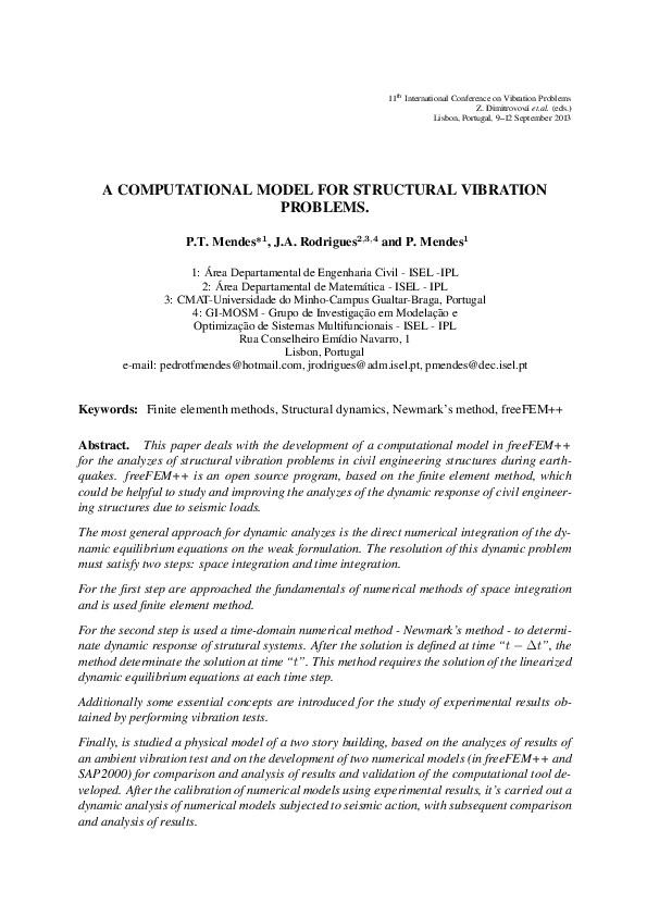 (PDF) A Computational Model for Structural Vibration Problems