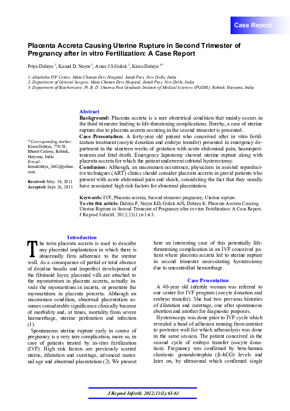 (PDF) Cornual Placenta Percreta with Uterine Rupture | MAYURI MORE ...