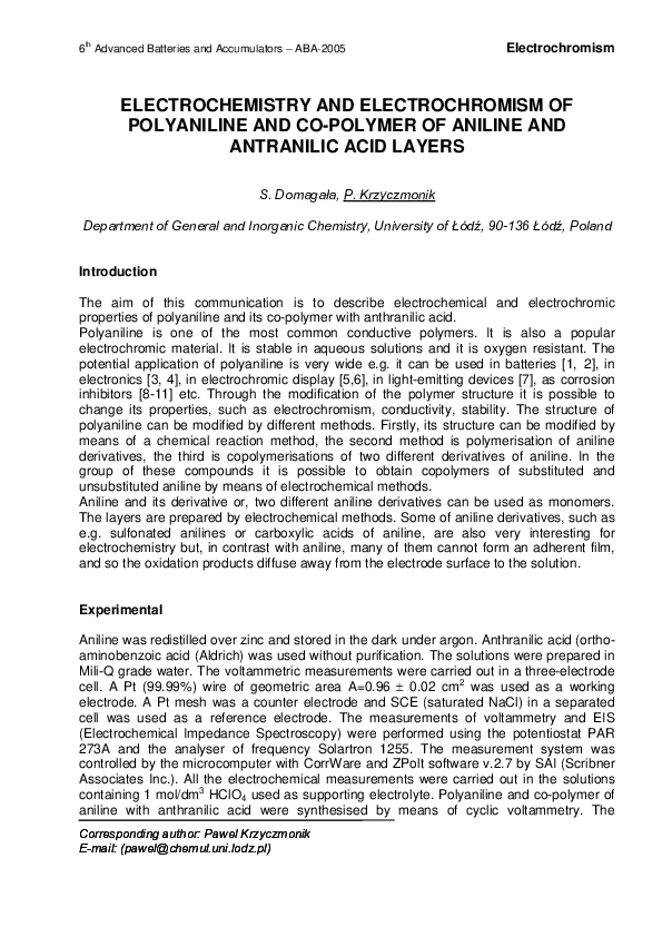 (PDF) Electrochemistry and Electrochromism of Polyaniline and Co ...