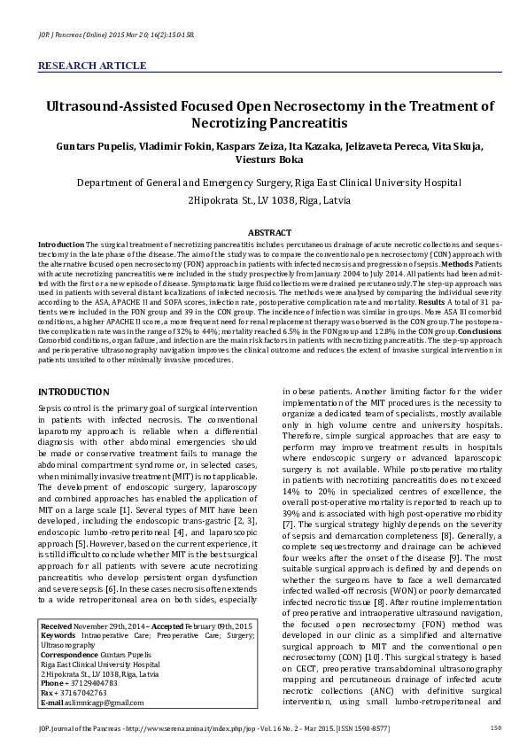 (PDF) Ultrasound-assisted focused open necrosectomy in the treatment of ...