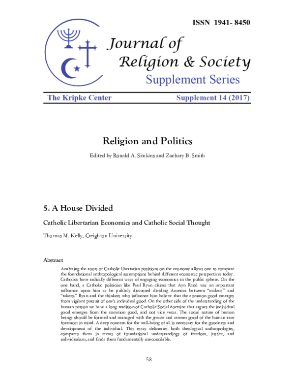 (PDF) A House Divided Catholic Libertarian Economics and Catholic ...