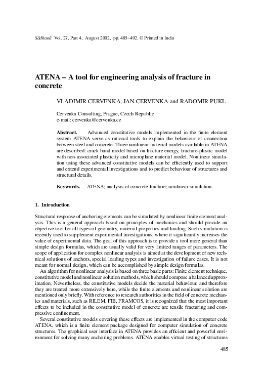 (PDF) ATENA — A tool for engineering analysis of fracture in concrete