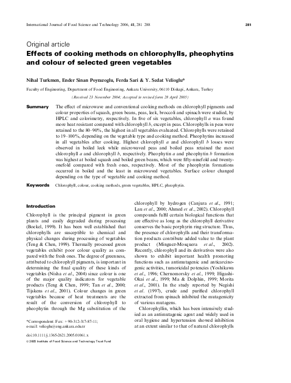 (PDF) Effects of cooking methods on chlorophylls, pheophytins and ...