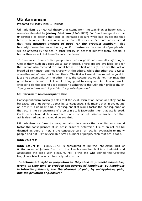 (DOC) Utilitarianism