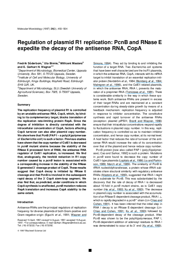 (PDF) Regulation of plasmid R1 replication: PcnB and RNase E expedite ...