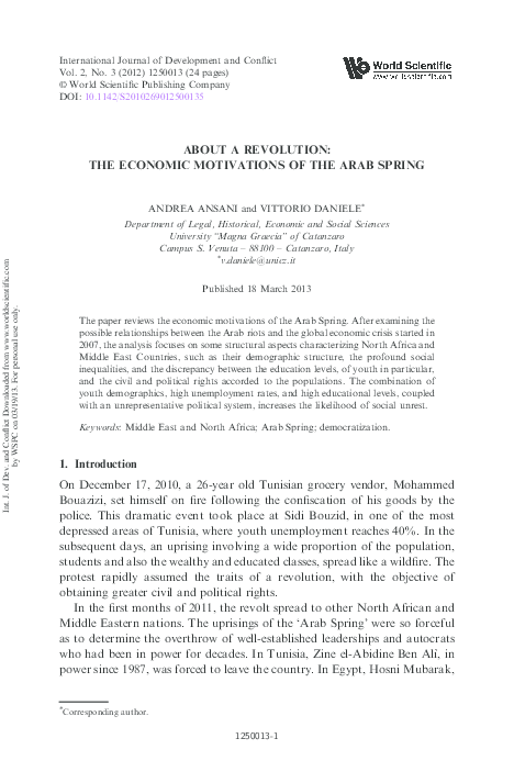 (PDF) About a Revolution: The Economic Motivations of the Arab Spring