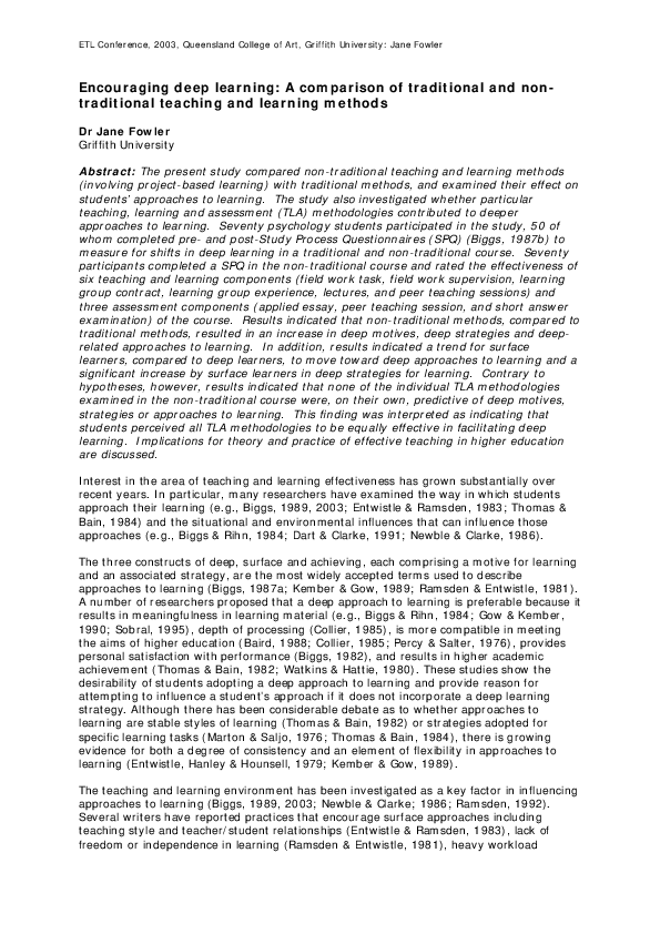 (PDF) Encouraging deep learning: A comparison of traditional and non ...