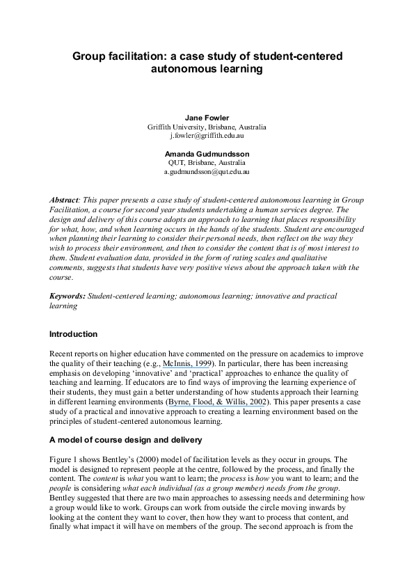 (PDF) Group Facilitation: a Case Study of Student-Centered Autonomous ...