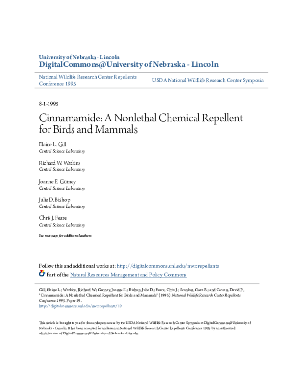 (PDF) Cinnamamide: A Nonlethal Chemical Repellent for Birds and Mammals