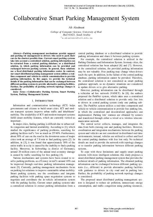 (PDF) Collaborative Smart Parking Management System