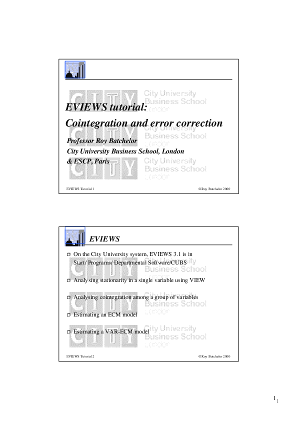 (PDF) EVIEWS tutorial: Cointegration and error correction Analysing ...