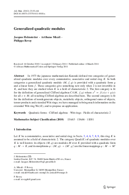 (PDF) Generalized quadratic modules
