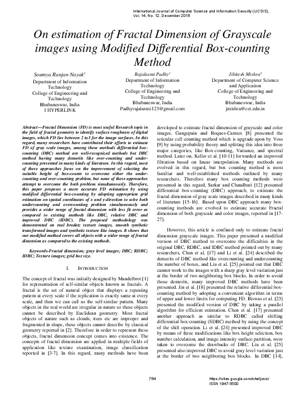 Pdf On Estimation Of Fractal Dimension Of Grayscale Images Using Modified Differential Box